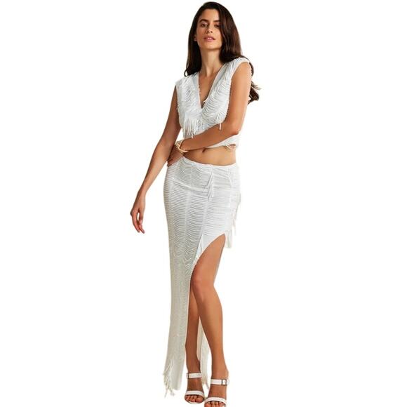 Micas | Dresses | Micas Distressed Vneck Cap Sleeve Crop Top And Slit ...